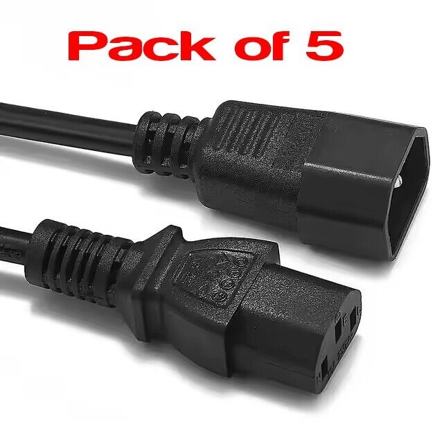 2m Extension Cable IEC Kettle Male to Female UPS Lead C13 - C14 10amp ...