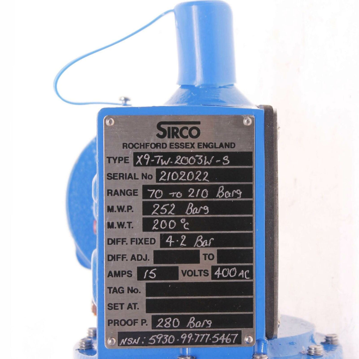 Sirco Controls Pressure Switch X4-TW2002W-Z0 0.14 to 4.2 Bar 115VAC 99 ...